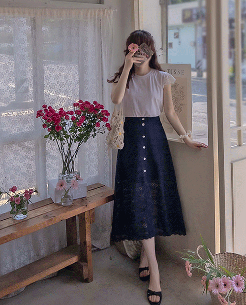 [[LABEL] 슈앤프 플라워 레이스 단추포인트 밴드스커트 [size:F(55~66)]]